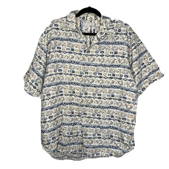 Murano | Shirts | Murano Shirt Mens Large White Blue Aztec Print Linen ...